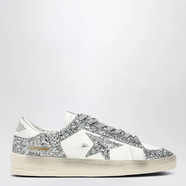 GOLDEN GOOSE Stardan Leather Glitter Sneakers - Silver