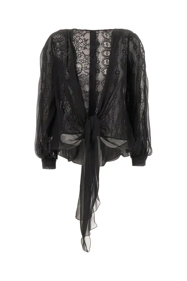 Alberta Ferretti Black Lace Blouse With Tie Detail - Multicolor