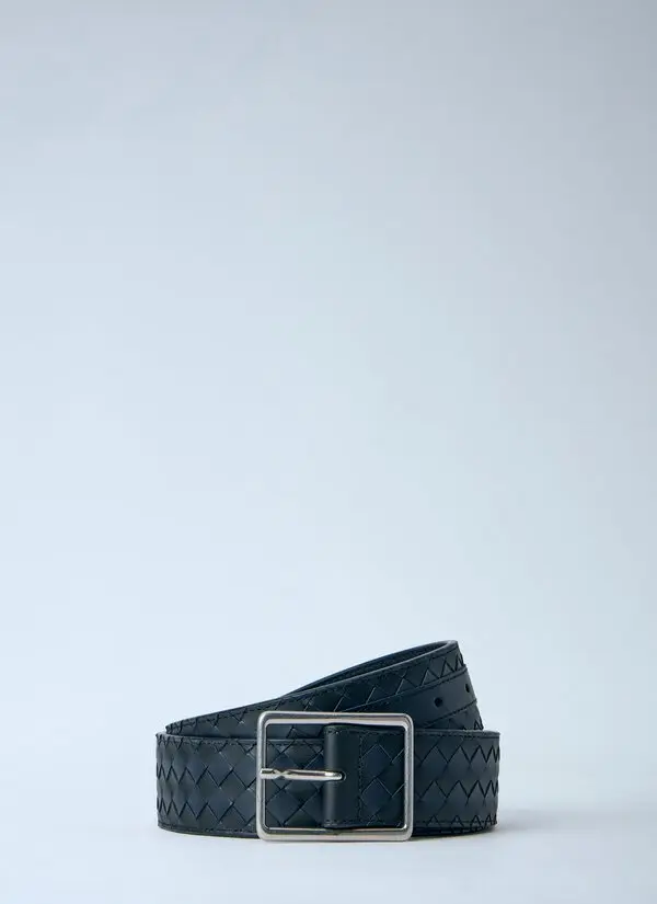 Bottega Veneta Intrecciato Woven Leather Belt - Black