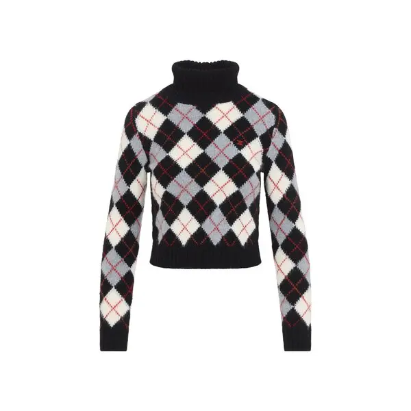 Celine Wool Argyle Turtleneck Sweater