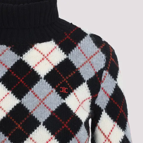 Celine Wool Argyle Turtleneck Sweater