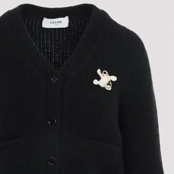 Celine Cashmere And Silk Cardigan With Detachable Logo Detail