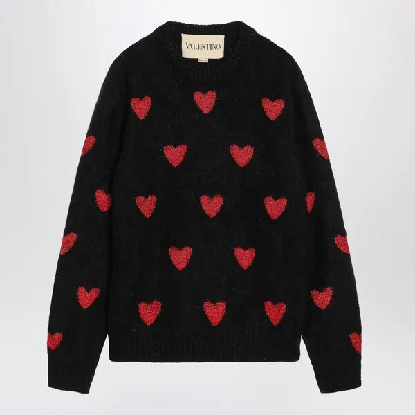Valentino Garavani Jacquard Heart Pattern Sweater - Black