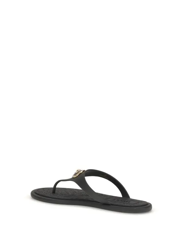 Versace Rubber Thong Sandals With Medusa Appliqu - Black