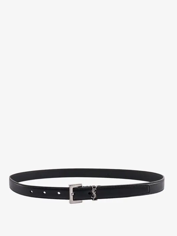 Saint Laurent Leather Belt With Logo Plaque - Multicolor
