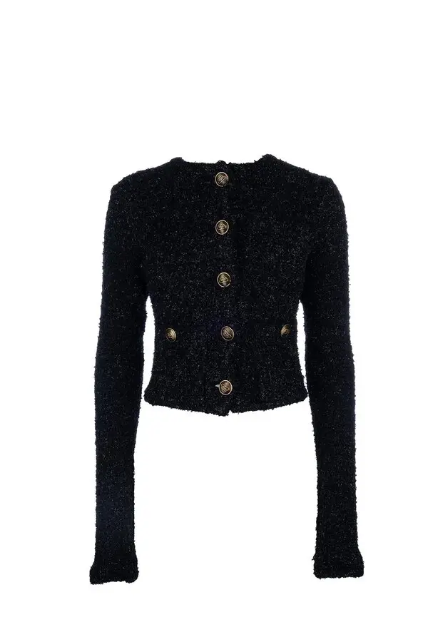 Balenciaga Textured Cropped Blazer With Gold Tone Buttons - Multicolor