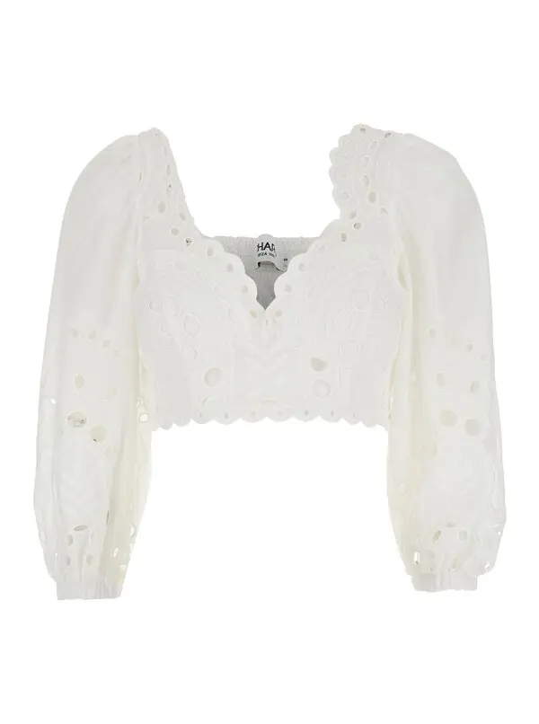 Charo Ruiz Ibiza Luna" Embroidered Cotton Blend Top - Multicolor