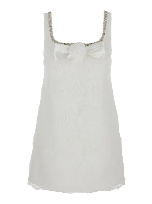 SELF-PORTRAIT Sleeveless Square Neck Mini Dress With Bow Detail - Multicolor
