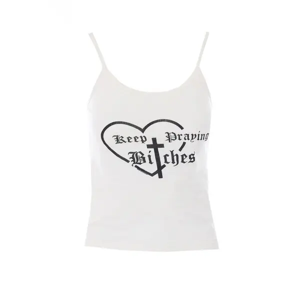 WILLY CHAVARRIA Keep Praying Graphic Print Tank Top - White