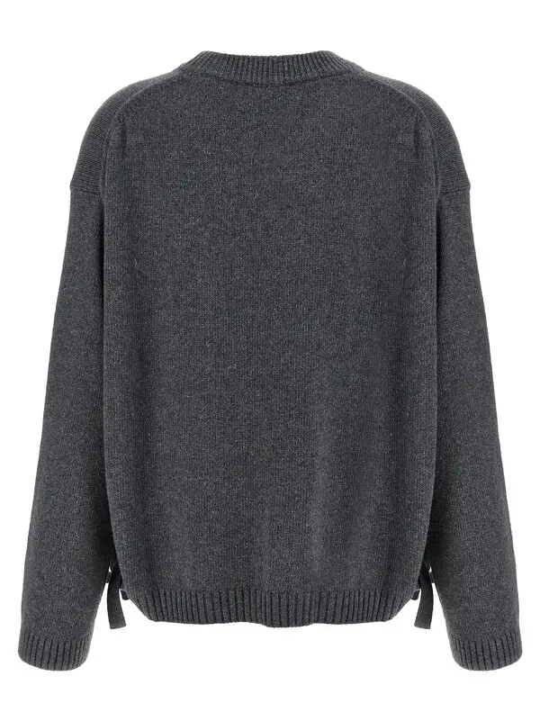 GANNI Side Lace Detail Wool Blend Crew Neck Sweater - Gray