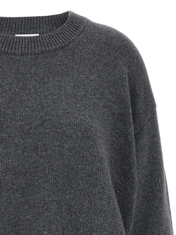 GANNI Side Lace Detail Wool Blend Crew Neck Sweater - Gray