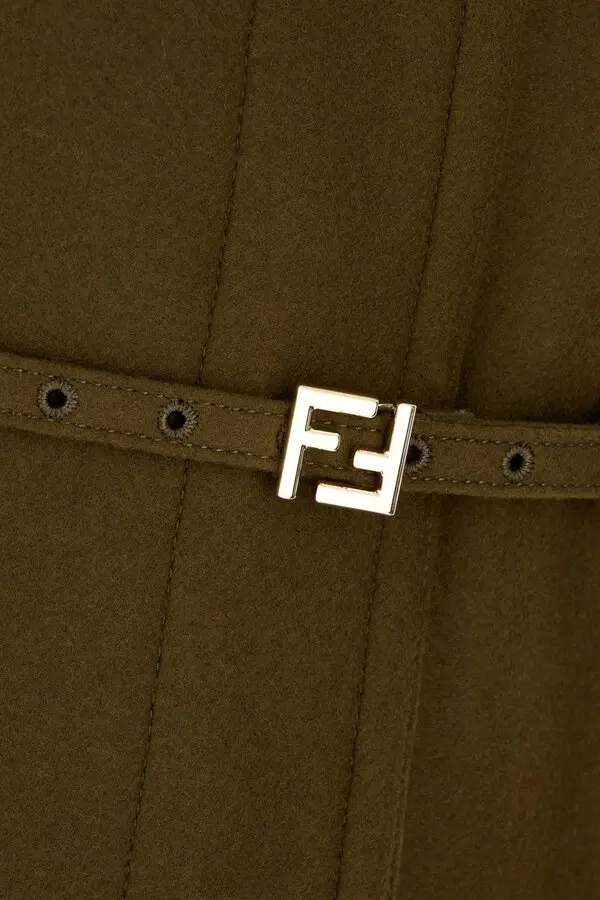 Fendi Belted Wool Coat With Leather Sleeves