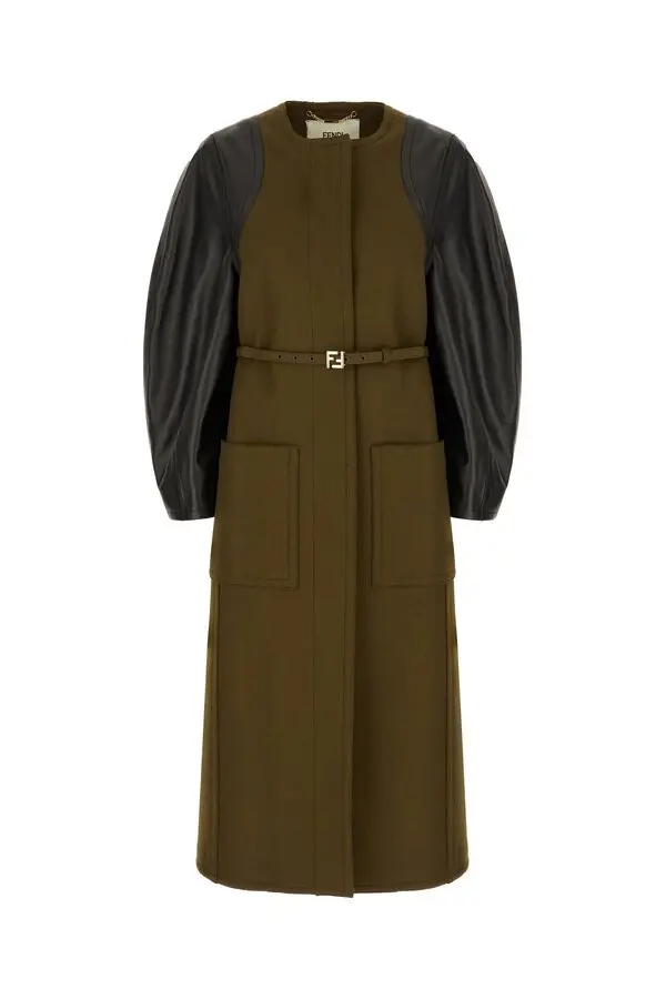 Fendi Belted Wool Coat With Leather Sleeves - Multicolor