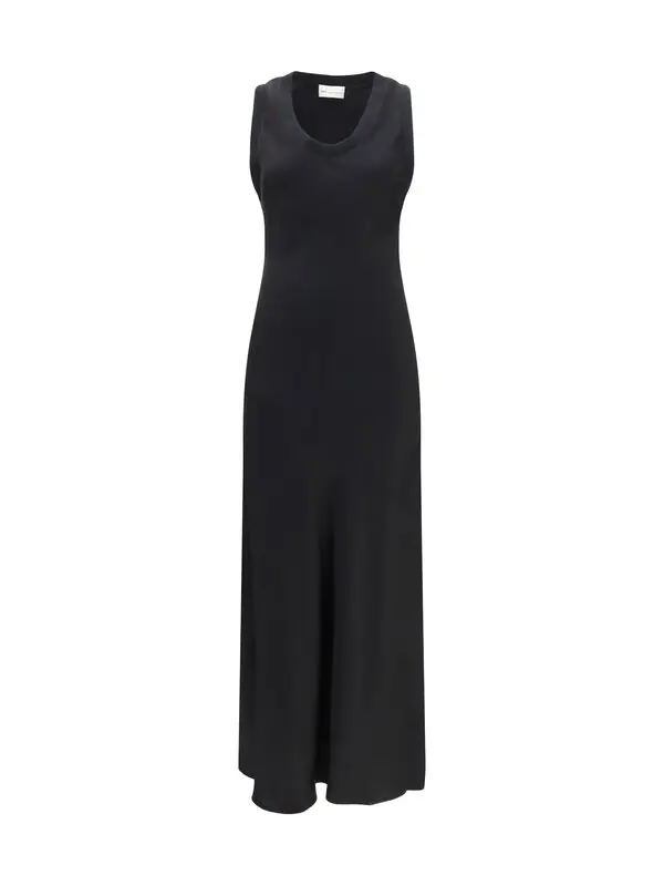 AMI Paris Sleeveless Long Fluid Satin Dress