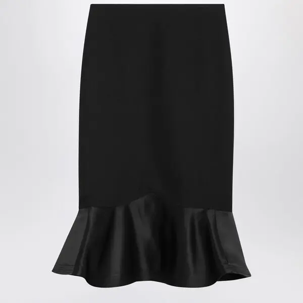 Fendi Grain De Poudre Wool Midi Skirt With Peplum Silhouette - Black