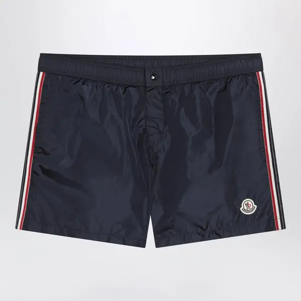 Moncler Navy Swim Shorts With Logo Patch - Blue