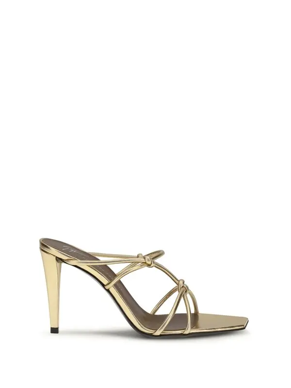 GIUSEPPE ZANOTTI Laminated Leather Knot Detail Mule Sandals - Gold