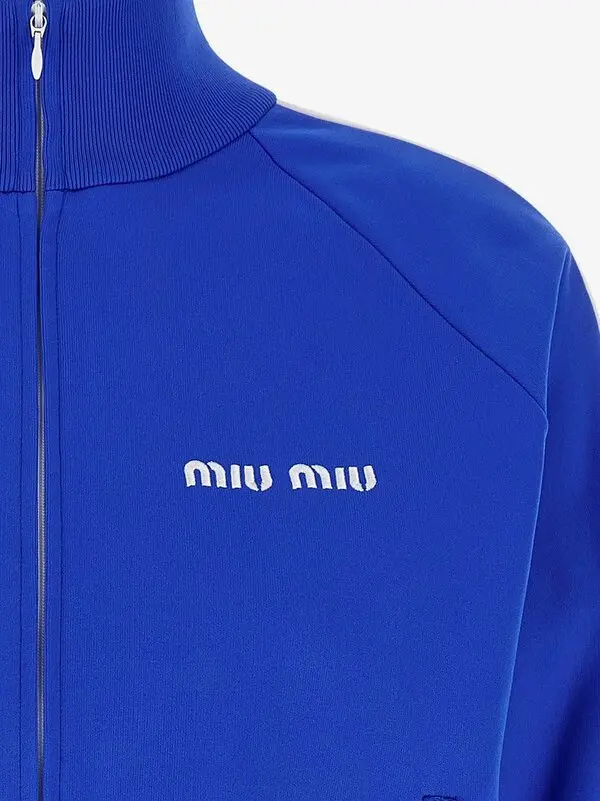 Miu Miu Zip-up Sweatshirt With Embroidered Logo - Multicolor