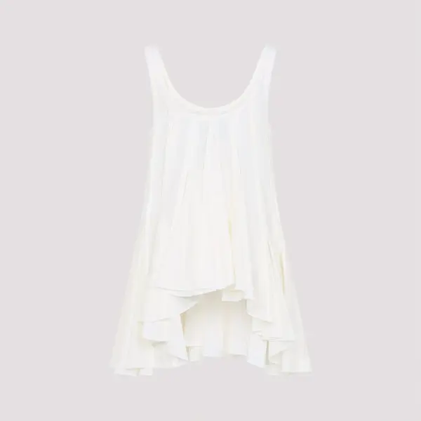 Carven Pintucked Asymmetrical Hem Silk Top