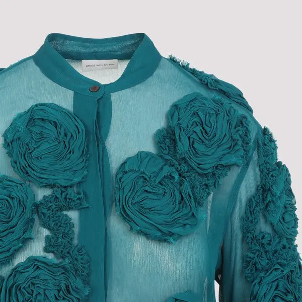 Dries Van Noten Chowsa Viscose Blouse With Floral Appliqués