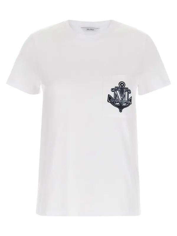 Max Mara Acacia Cotton Crewneck T-shirt With Embroidered Anchor Detail - Multicolor