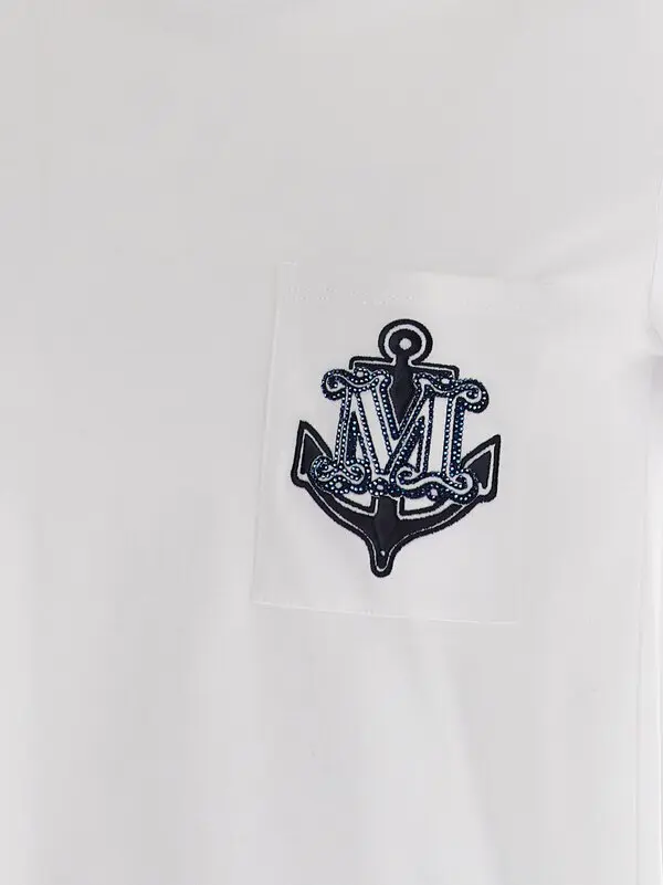 Max Mara Acacia Cotton Crewneck T-shirt With Embroidered Anchor Detail