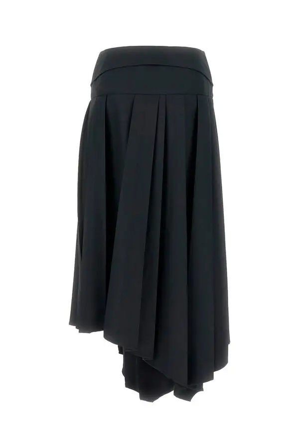Off-White Pleated Asymmetrical Skirt With Buckled Belt