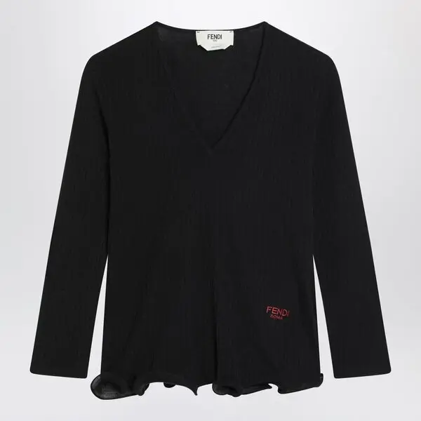 Fendi Wool Pullover With Logo Embroidery - Black