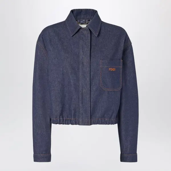Fendi Cropped Denim Jacket With Ff Motif Lining - Blue