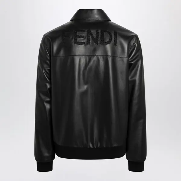Fendi Leather Blouson With Embroidered Logo - Black