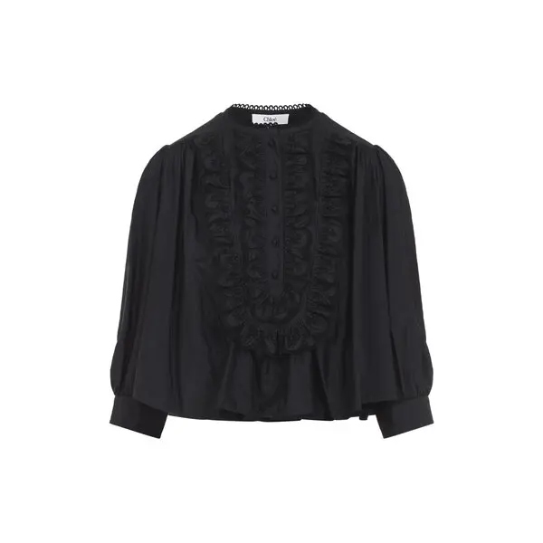 Chloé Embroidered Round Neck Top - Black