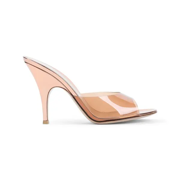 GIANVITO ROSSI Rose Gold Leather And Transparent Strap Sandals