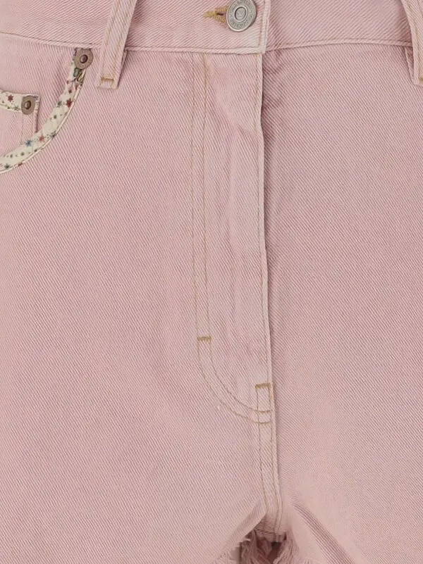 Valentino Garavani Denim Shorts With Frayed Edges And Floral Pockets - Multicolor