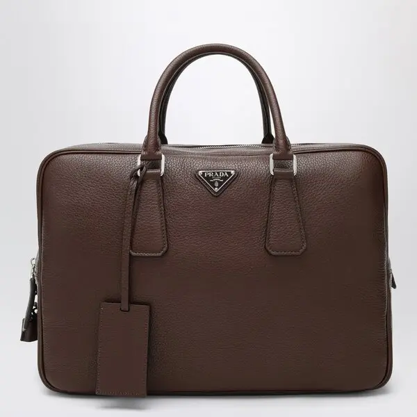 Prada Burnt Leather Work Bag - Brown