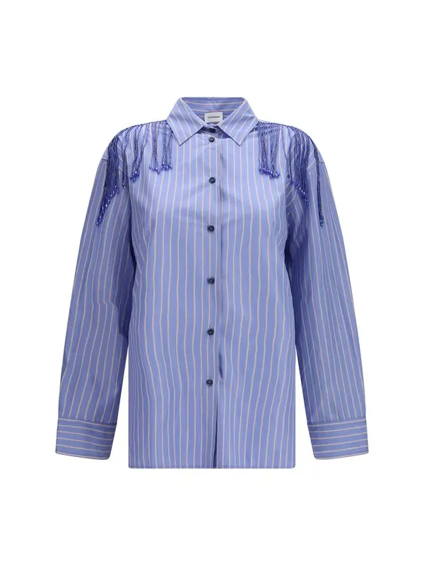 Andamane Miley Fringed Oversized Striped Shirt - Blue