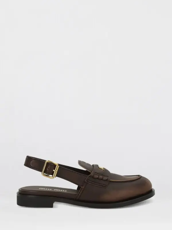 Miu Miu Calf Leather Slingback Flat Shoes