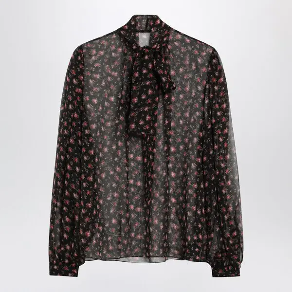 Dolce & Gabbana Chiffon Blouse With Rose Print - Black