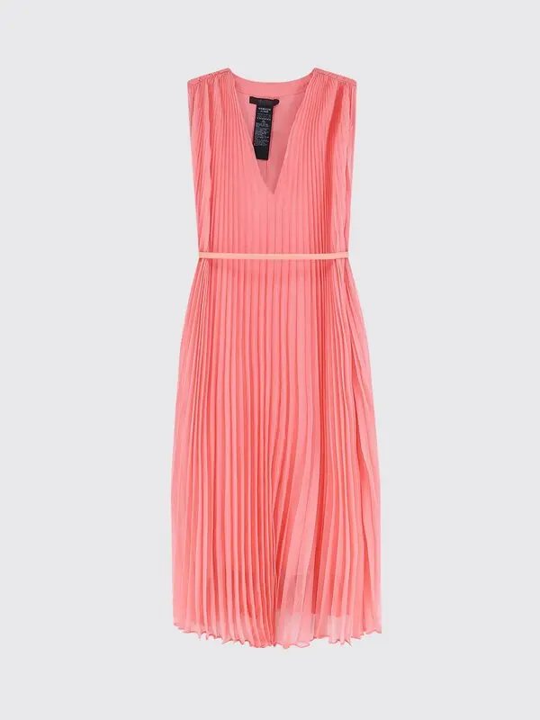 Max Mara Pleated V-neck Dress With Belt - Pink