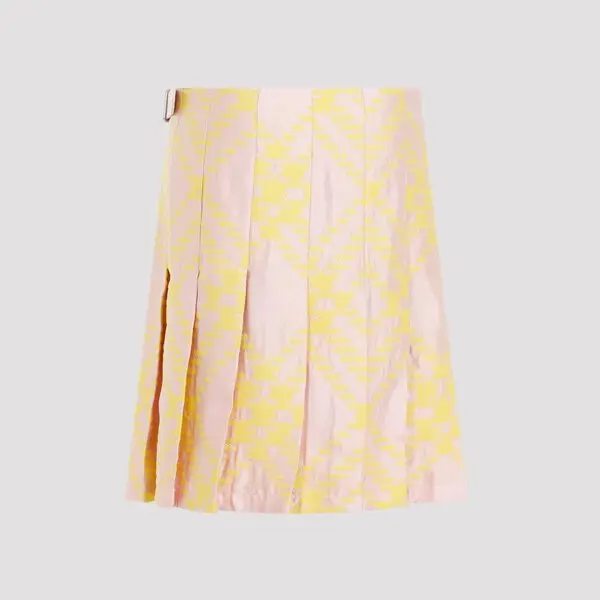 Burberry Cotton Blend Checked Skirt