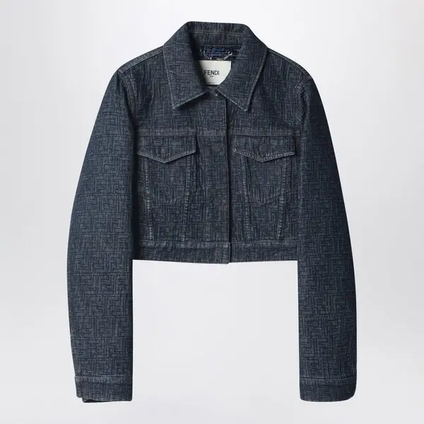 Fendi Ff Quilted Cropped Denim Jacket - Blue