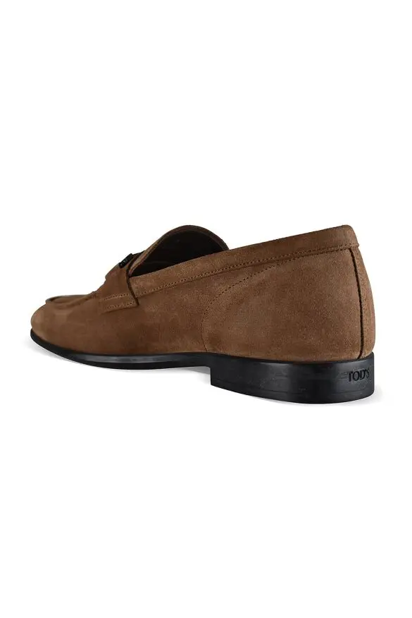 TOD'S Suede Loafers With Metal Front Bit - Brown