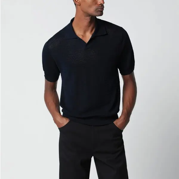 Tagliatore Openwork Cotton Polo Shirt - Blue