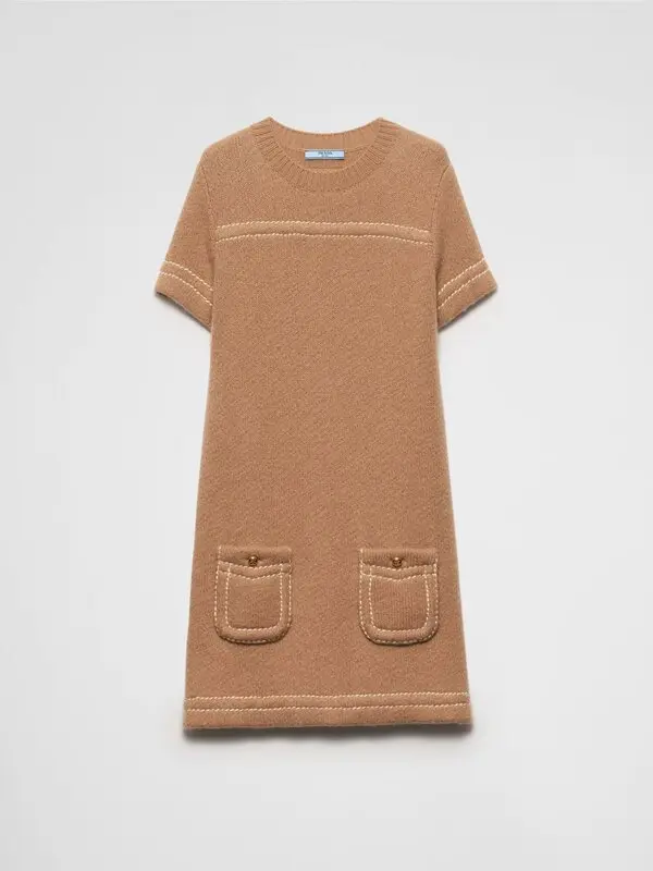 Prada Cashmere Dress With Embroidered Detail - Brown