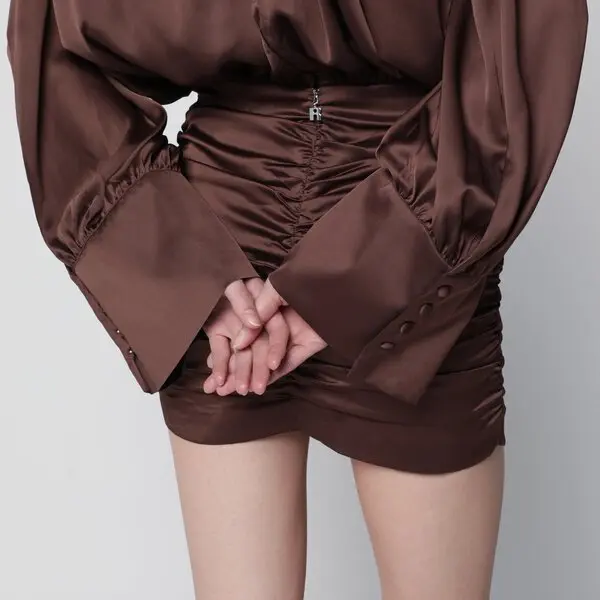 ROTATE BY BIRGER CHRISTENSEN Short Chiffon Dress With Deep V-neck And Bow Detail - Brown