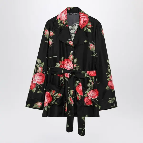 Dolce & Gabbana Black Silk Twill Floral Print Shirt - Multicolor