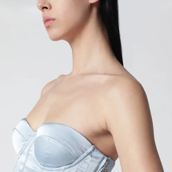 ROTATE BY BIRGER CHRISTENSEN Strapless Long Corset Satin Dress - Blue