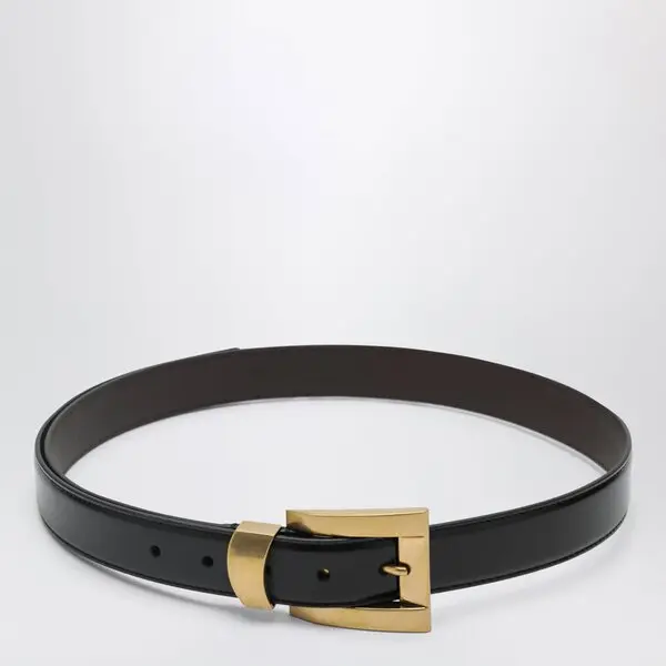 Versace Leather Belt With Gold Tone Buckle - Black