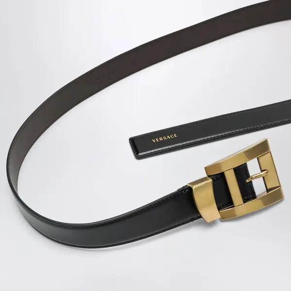 Versace Leather Belt With Gold Tone Buckle - Black