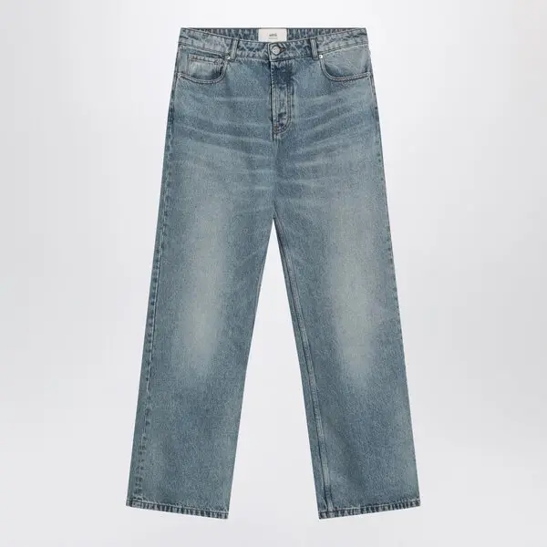 Ami Washed Effect Wide Leg Jeans - Blue
