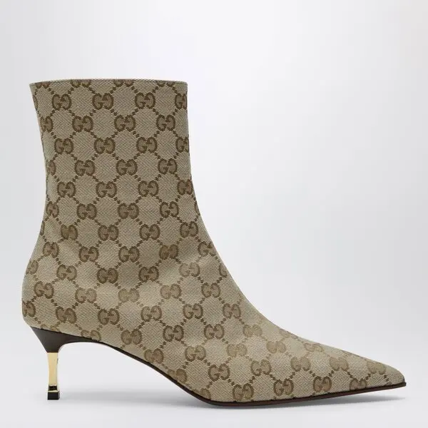 Gucci Gg Fabric Ankle Boots With Stiletto Heel - Cream